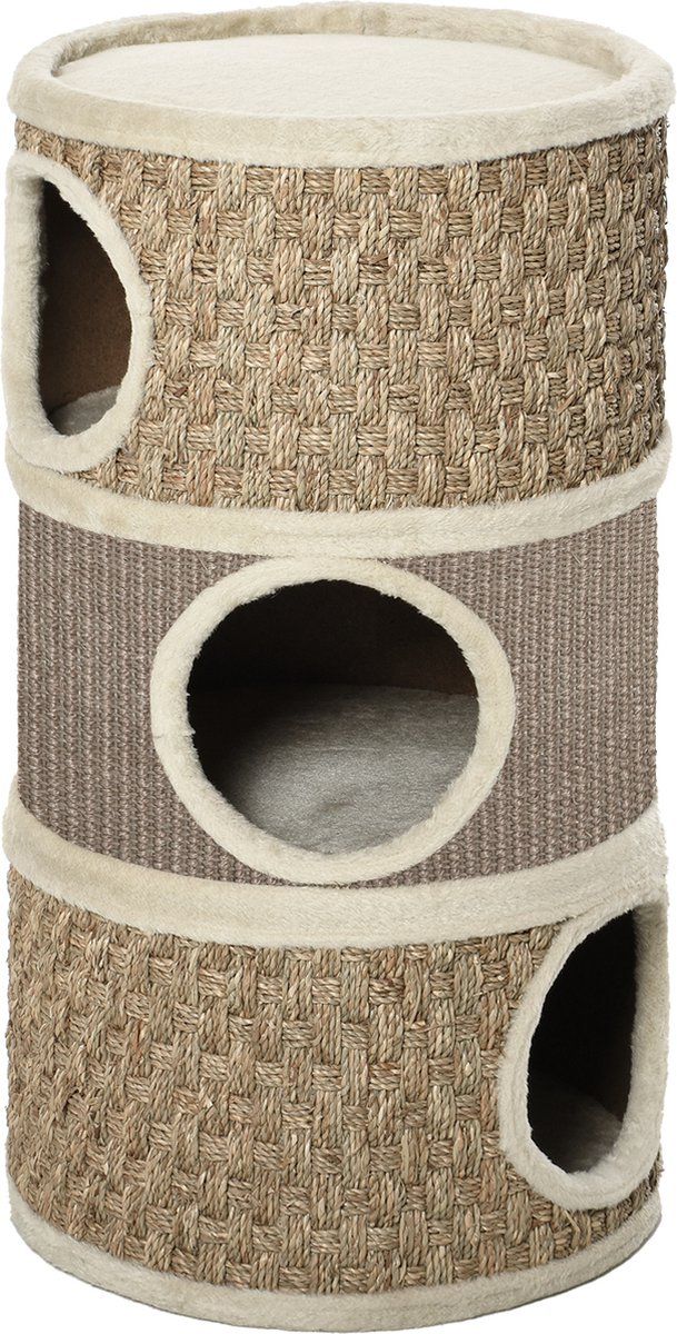 Pawhut Kattenkrabpaal Kattenton voor katten 3 niveaus Krabpaal klimboom ...