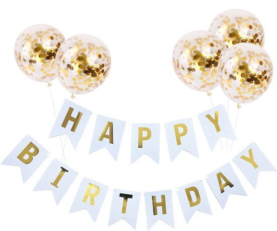 Luxore Happy Birthday verjaardag slinger DELUXE met confetti ballonnen ...