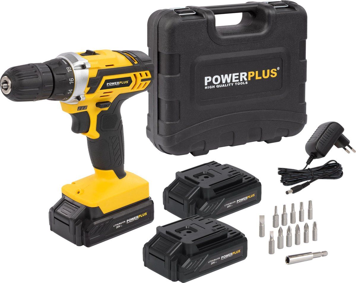 Powerplus POWX00501 Schroefboormachine 20V - Met 3 x 20V Li-ion accu's ...