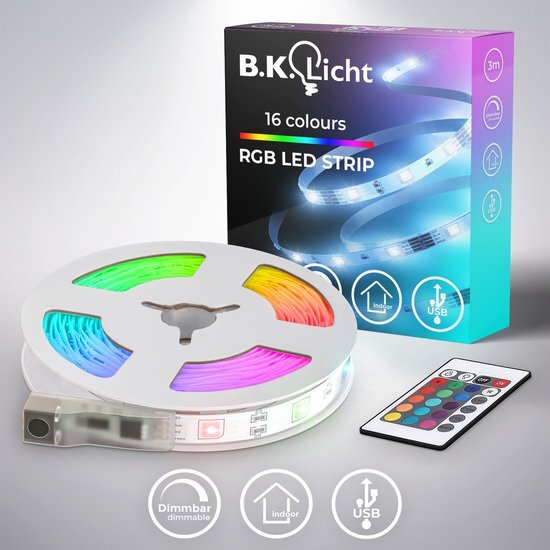 B.K.Licht I USB LED Strip 3 m I Lichtstrip I LED strip I RGB LED strip I Strips I Lint met ...