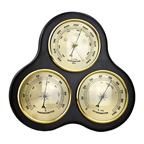 RUNLAIKEJI barometer, 3-in-1 barometer met houten basis, barometer met ...
