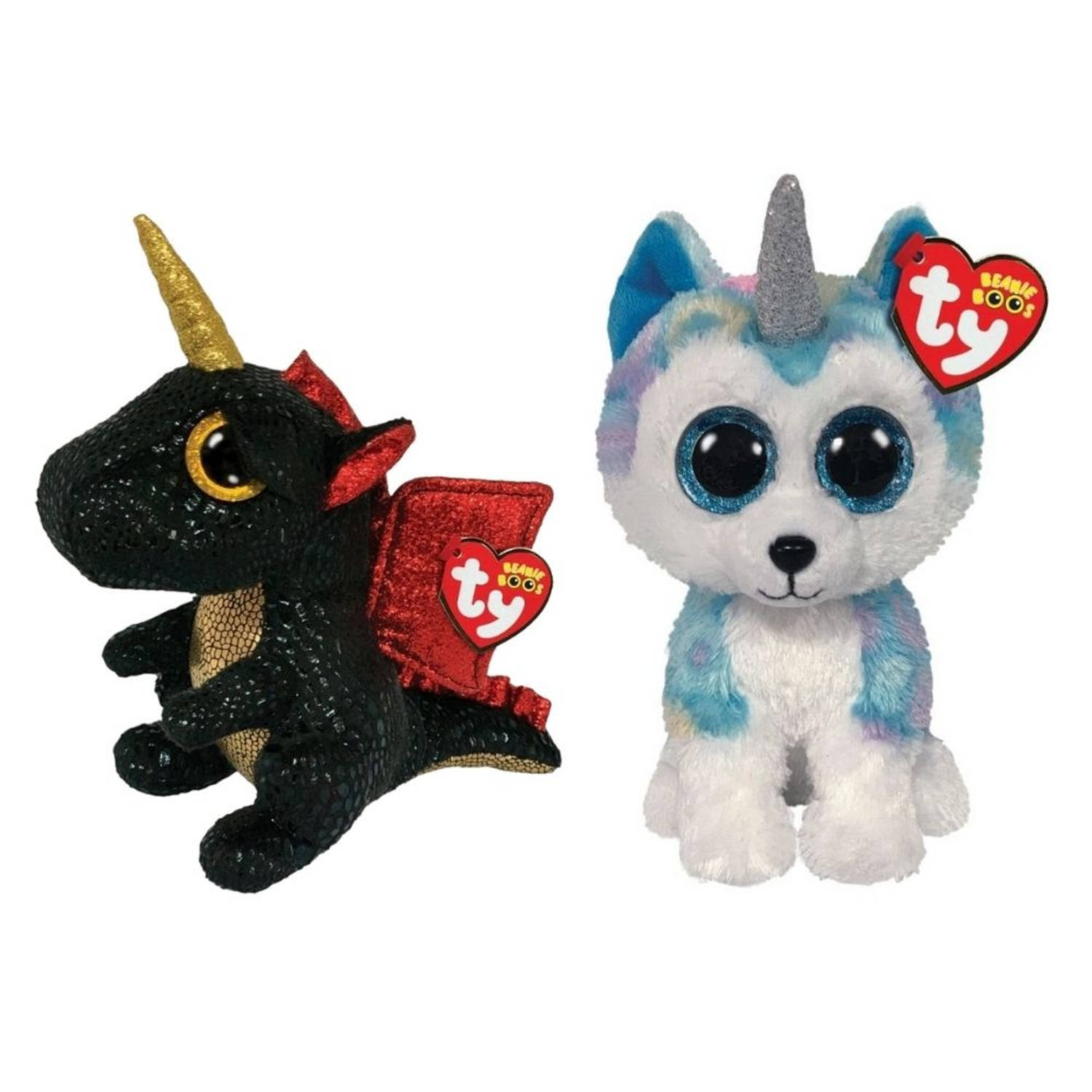 TY - Knuffel - Beanie Boo's - Grindal Dragon & Helena Husky Knuffel ...