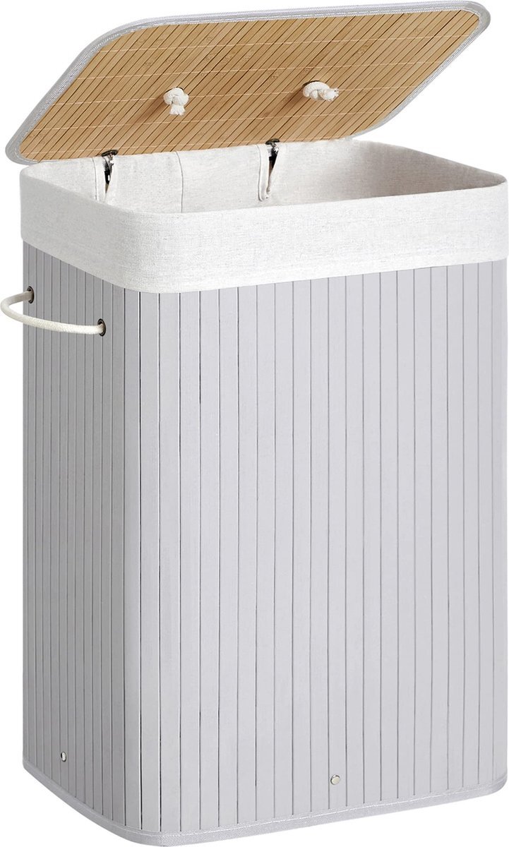 Songmics Wasmand met deksel, 72 liter, wasmand van bamboe, opvouwbaar ...