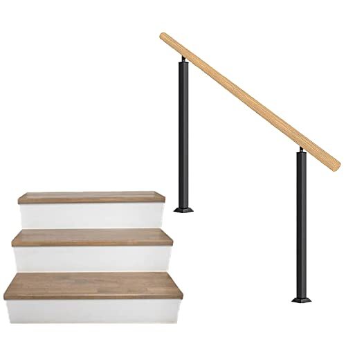 XOTAK Massief houten trapleuning leuning, overgangshandrails met zwart ...