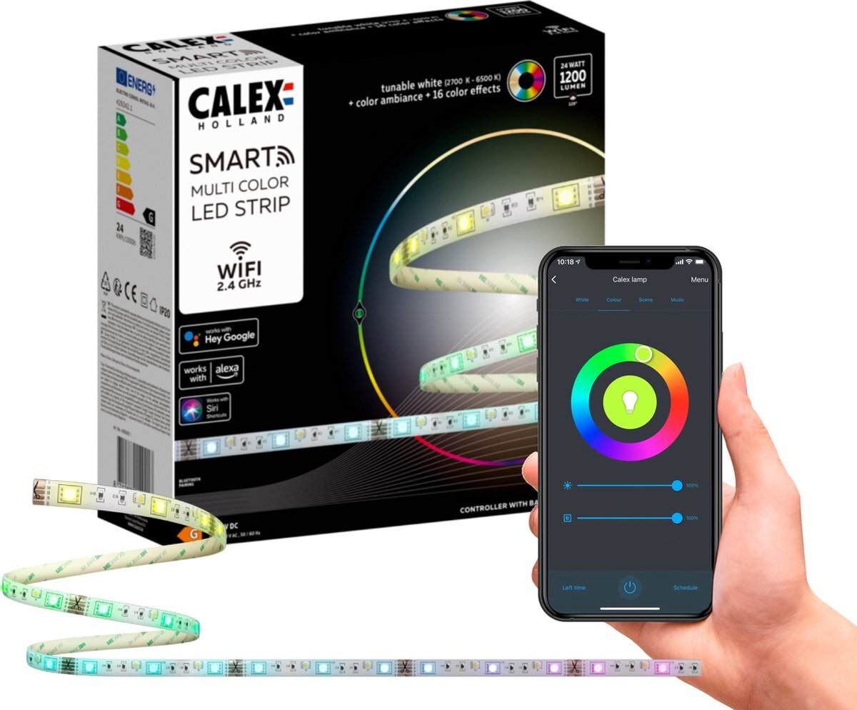 Calex LED Strip 2 meter - Voor Binnen - Met App - RGB en Warm Wit en ...