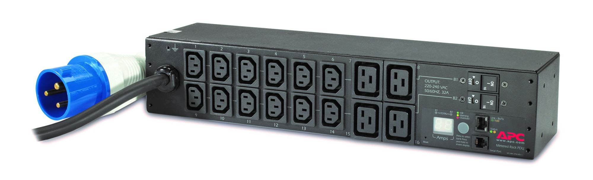 APC Rack PDU, Metered, 0U/2U, 32A, 230V, (12x) C13 & (4x) C19, IEC 309 ...