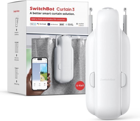 SwitchBot Curtain - U-Rail Versie 3 (2023) - Wit - Smart home gordijnmotor - Smart Gordijn ...