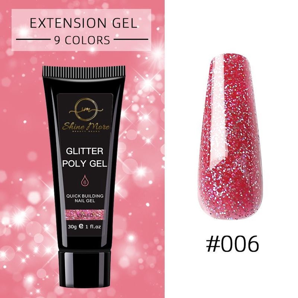 Shinemore Polygel Gel nagels 30 Gram Tube Full Red Glitter | MAKE-UP ...