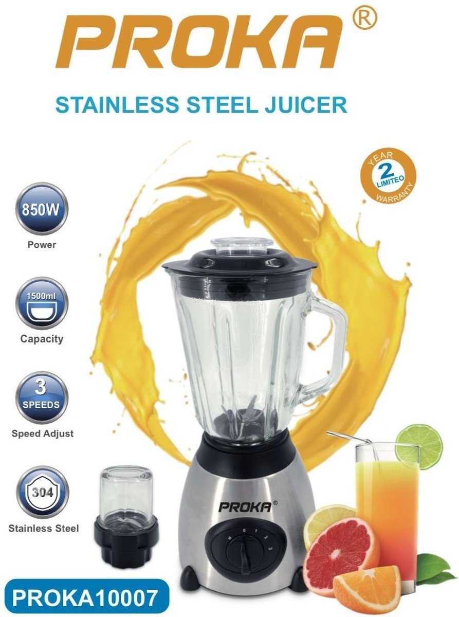 PROKA Complete blender - 1,5 L - Blender smoothie - Glazen kan- RVS ...