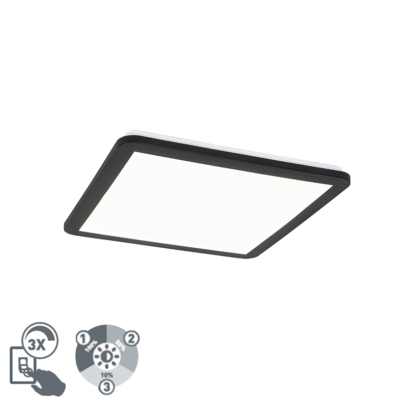 QAZQA Moderne plaffoniÃ¨re zwart vierkant 40 cm incl. LED - Steve ...