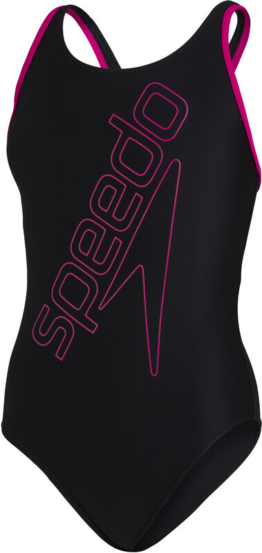 Speedo Boom Logo Placement Flyback Swimsuit Girls Black Pink Fashion
