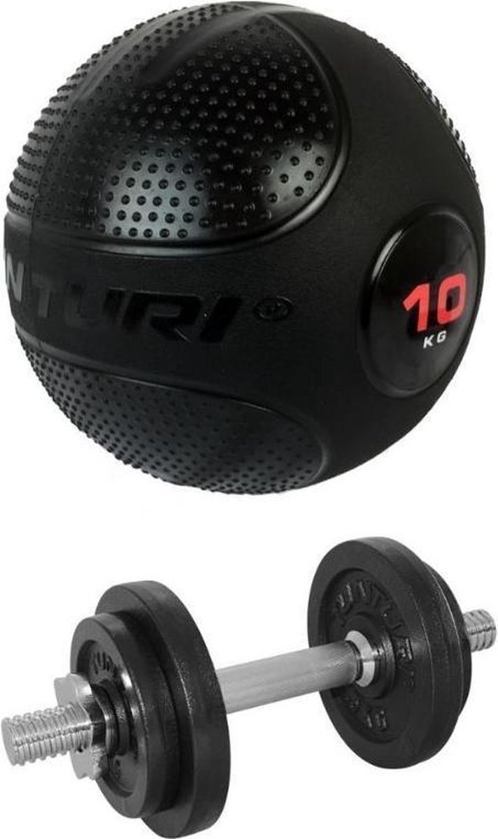 Tunturi - Fitness Set - Halterset 10 kg incl 1 Dumbellstang - Slam Ball ...