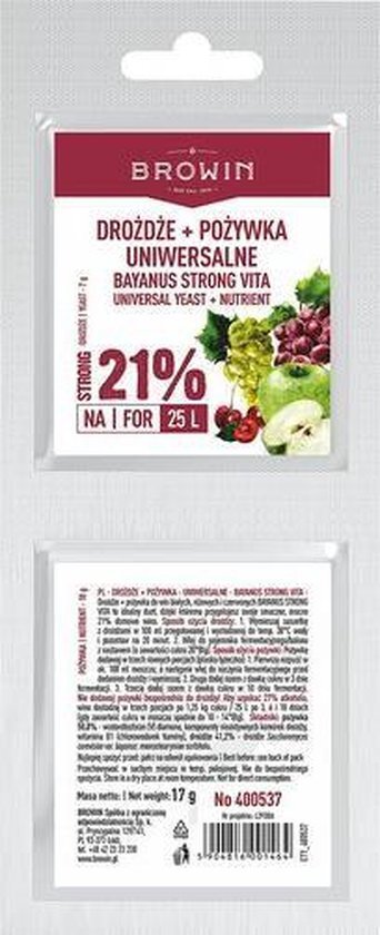 Browin Wijngist + gistvoedingszout universeel voor wijn met 21% alcohol ...