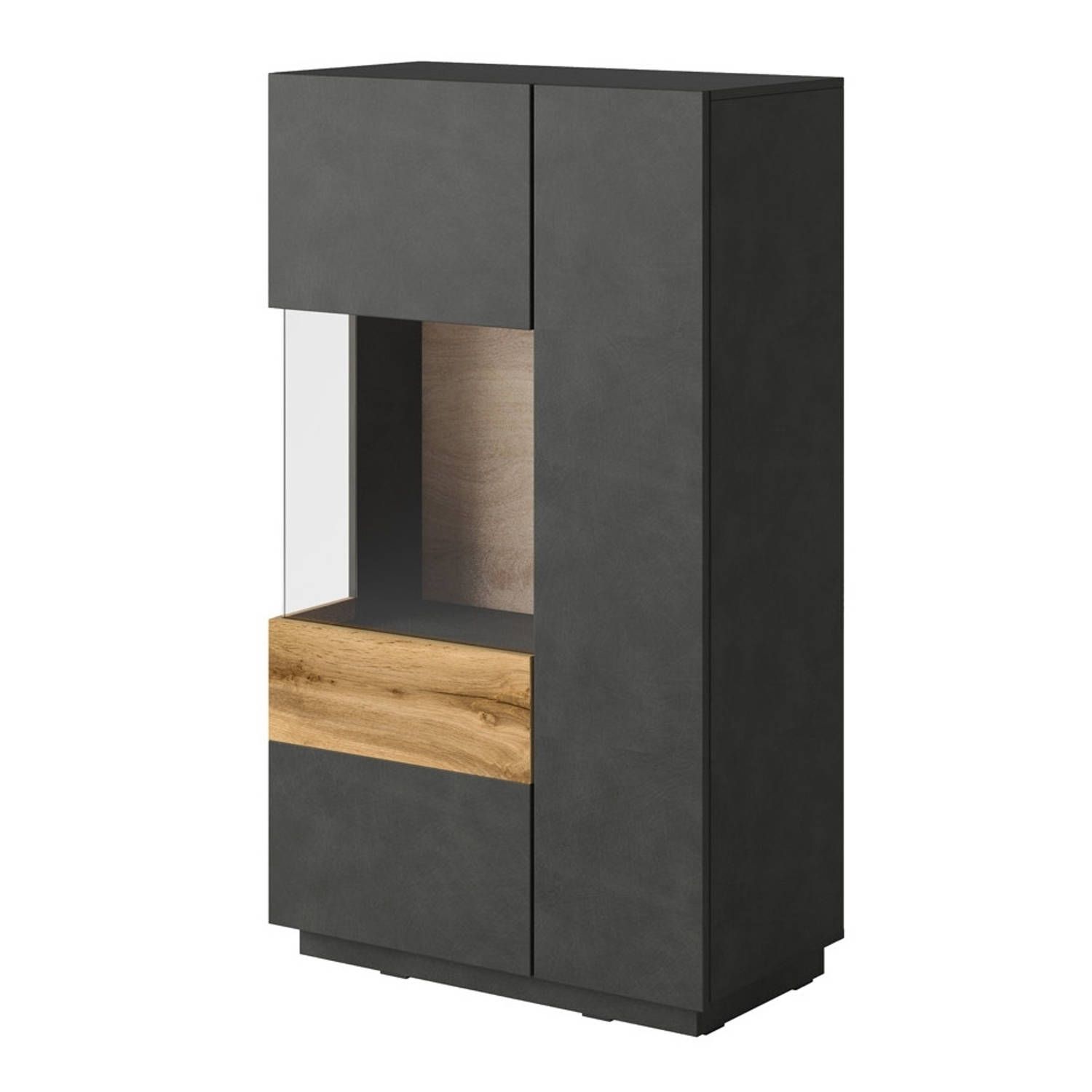 MEUBELLA - vitrinekast sublime - grijs - eiken - 80 cm - laag Kast ...