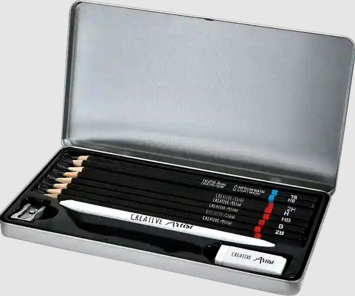 Creative Artist | Schets set in metalen blik | Schetspotlood | Potloden ...