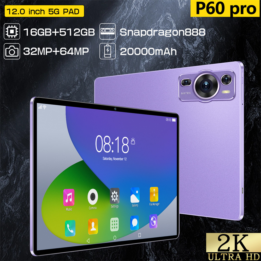 geen 2025 Nieuwe P60 Pro 5G Dual Tablet Android 14 16Gb + 1Tb Kids Tablet 12 Inch Hd Scherm ...