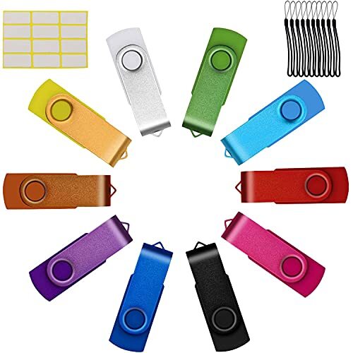 Uflatek USB-sticks, 64 GB, 10 stuks, kleurrijke geheugenstick, USB 2.0 ...