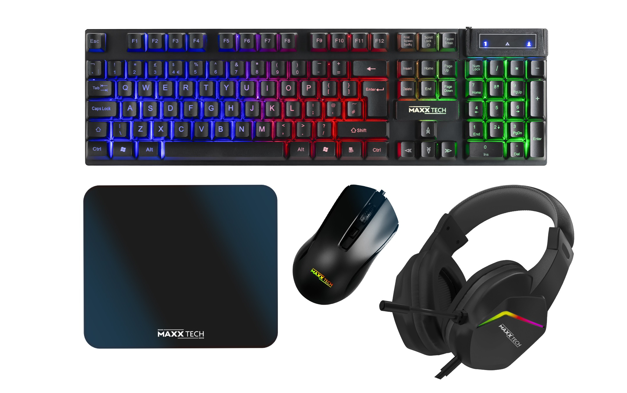 Maxx Tech MXT-4I1CK Gaming Keyboard & Mouse Combo - QWERTY - English - Black - USB - Backlit ...