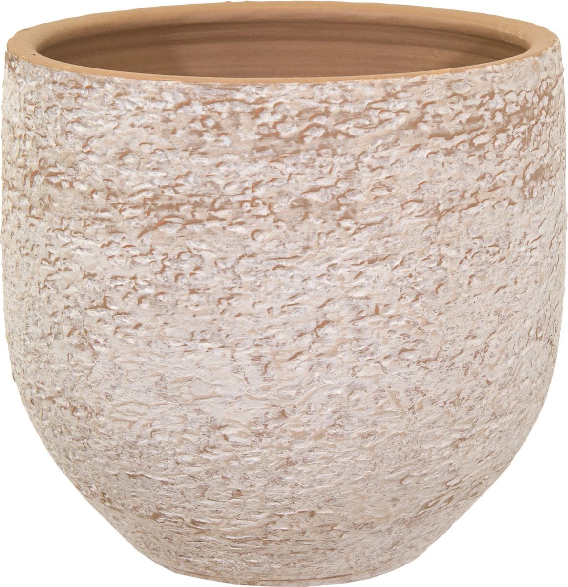 Mega Collections Plantenpot/bloempot - keramiek - creme/wit - relief ...