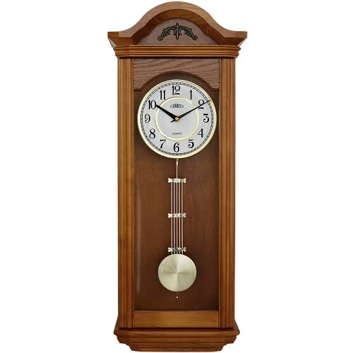 PRIM Houten wandklok Pendel II – A | retro design, versierde wijzerplaat | pendelwandklok van ...