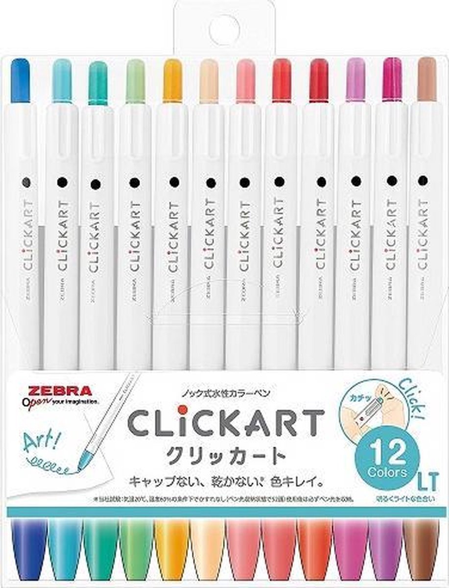 Zebra Clickart Knock Sign 0,6mm Pennen – Set van 12 Heldere Kleuren ...