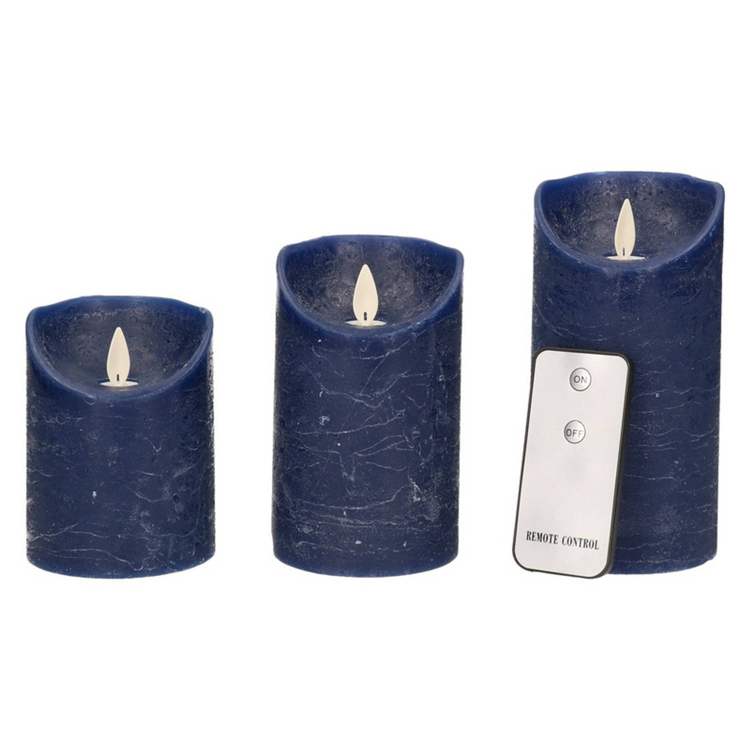 Anna's Collection Set van 3 donkerblauwe LED stompkaarsen met ...