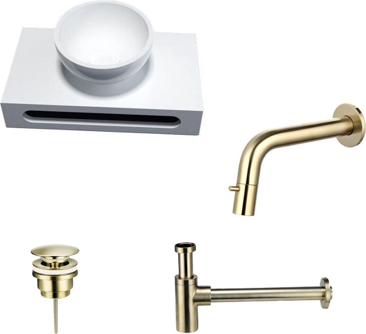 Sani Royal Solid surface waskom rond met solid surface planchet met inbouw fonteinkraan ...