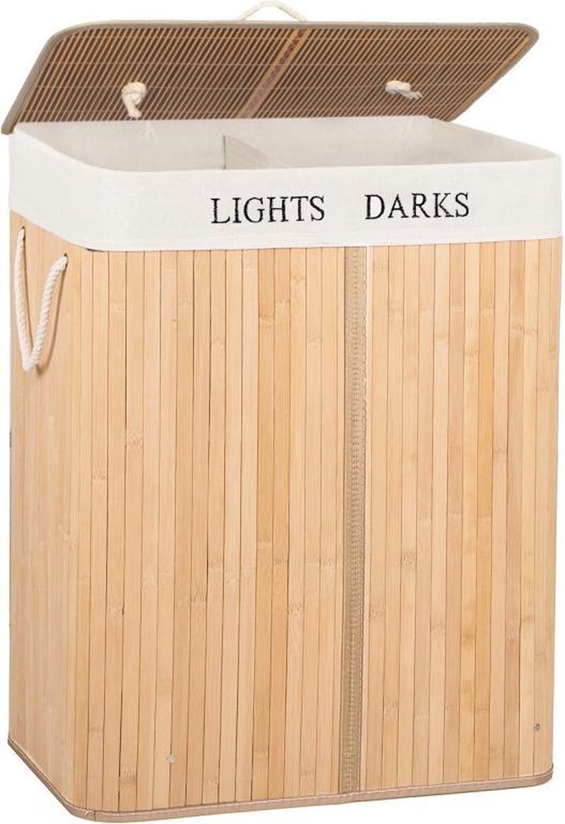 springos Dubbele Wasmand | 2 Vakken met Deksel | Opvouwbaar | 100 Liter ...