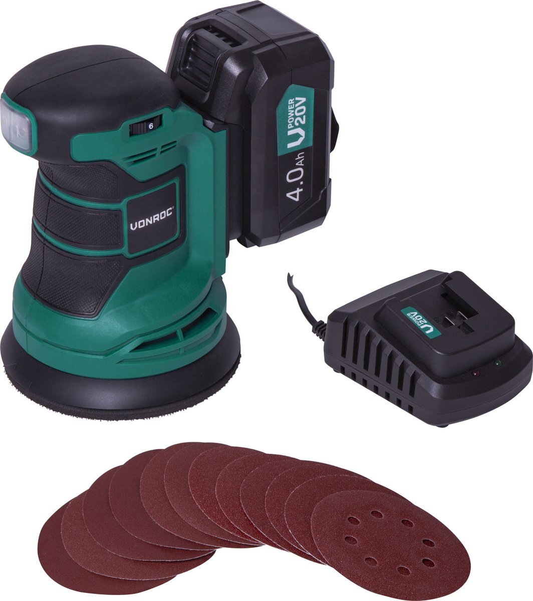 VONROC TOOLS VONROC Accu schuurmachine – VPower 20V - Incl. 4.0Ah accu ...