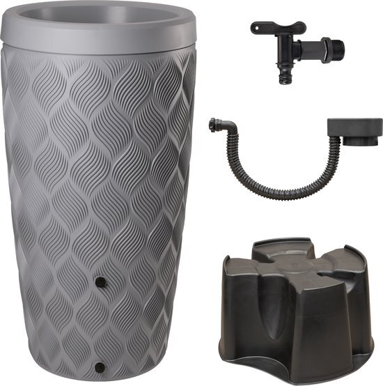 Regenton Set - Zilver 240L met Bloemenbak - Complete Set - Wavy Look ...