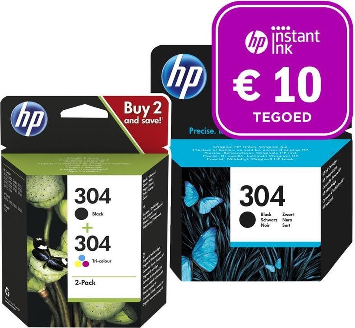 HP 304 - Inktcartridge kleur & 2x zwart (3-pack) + Instant Ink tegoed ...
