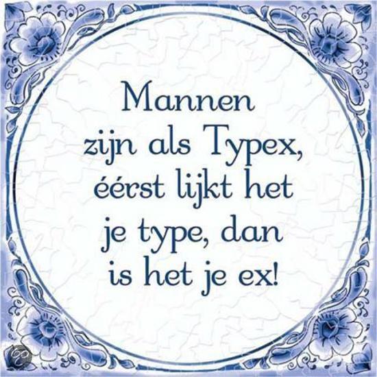 Paper Dreams Delfts Blauwe Spreukentegel - Mannen zijn als Typex Ã©Ã©rst lijk het je type dan is ...