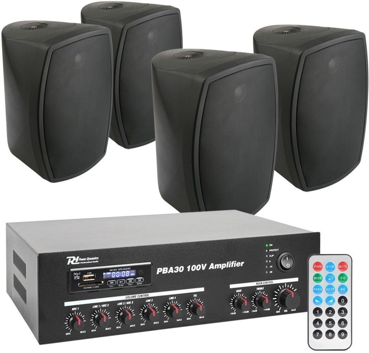 Power Dynamics PBA30 100V geluidsinstallatie met 4 zwarte ...